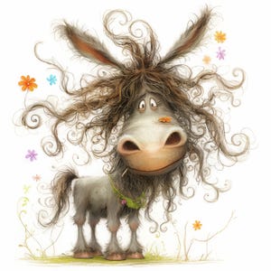 Cute Scruffy Donkey Clip Art 10 High Res Watercolor Jpgs Junk ...