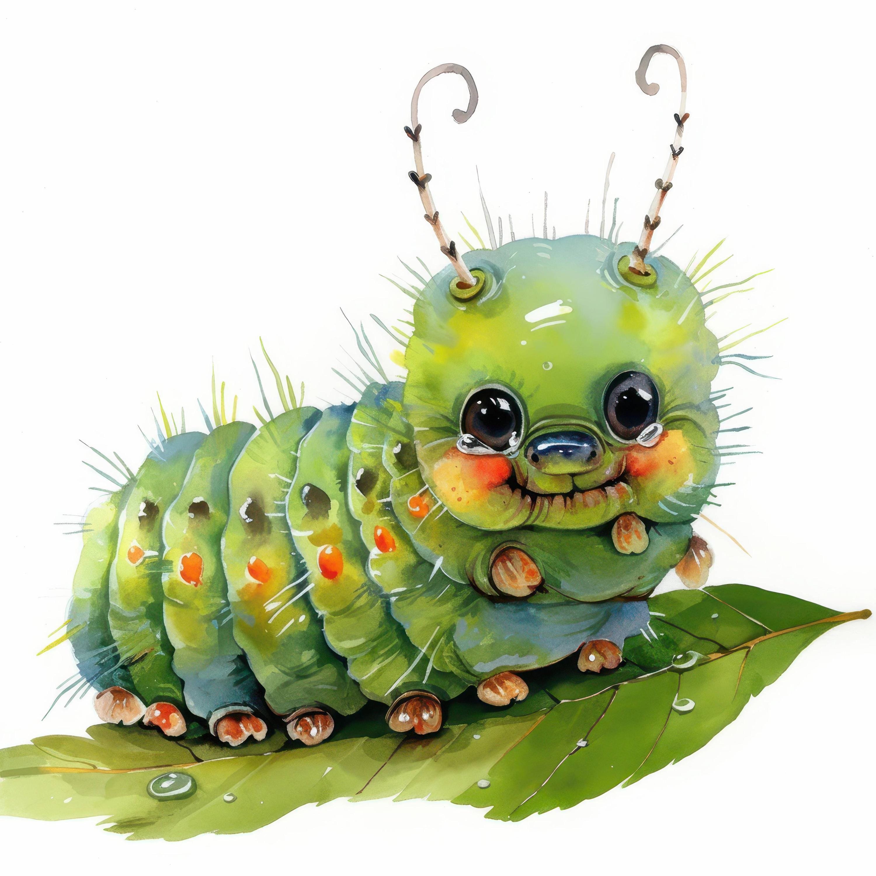 18 Caterpillar With Dew Clipart Bundle, Nature Insect Illustration ...