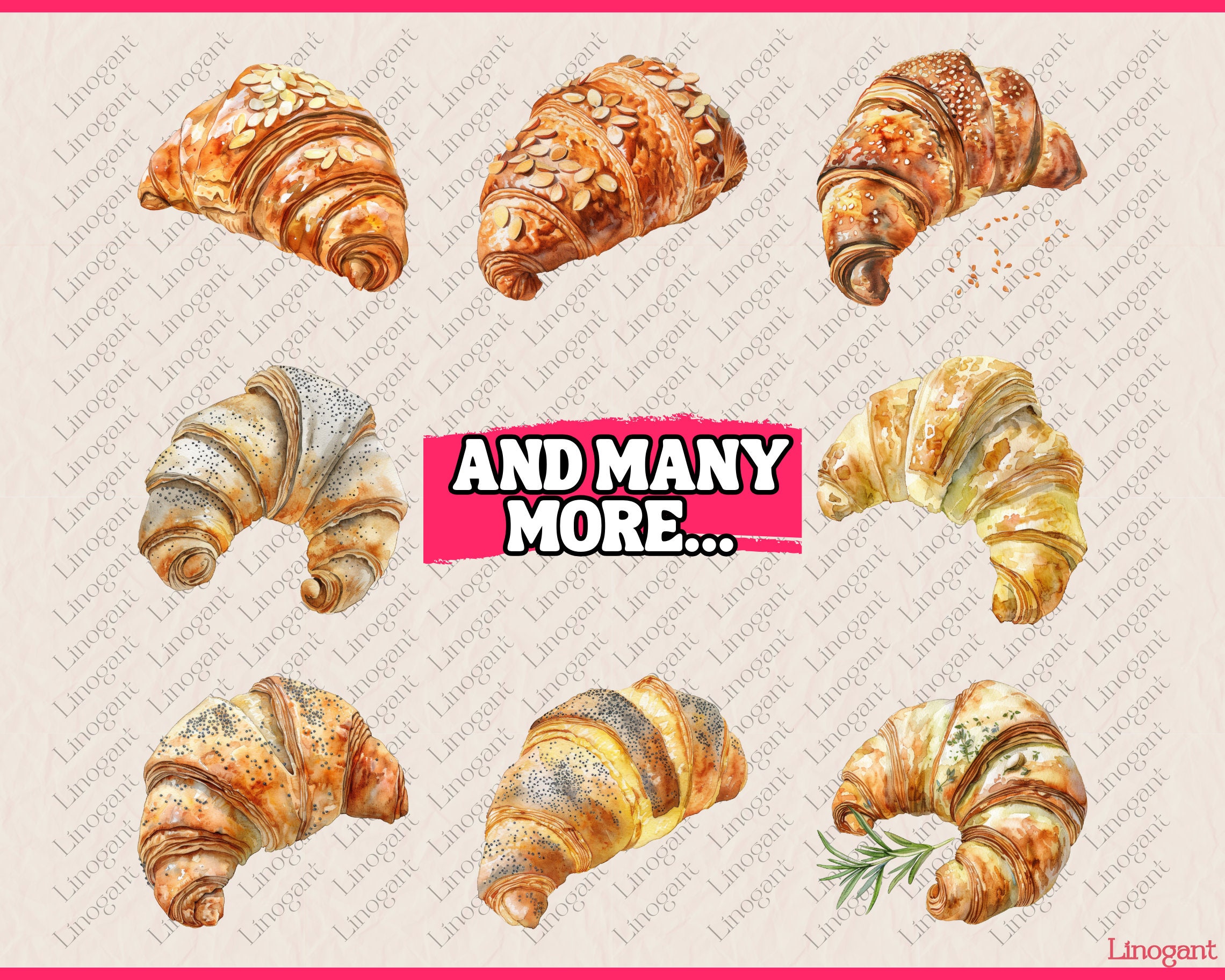 Watercolor Croissant Clipart Bundle, Breakfast Clip Art Set, Bakery ...