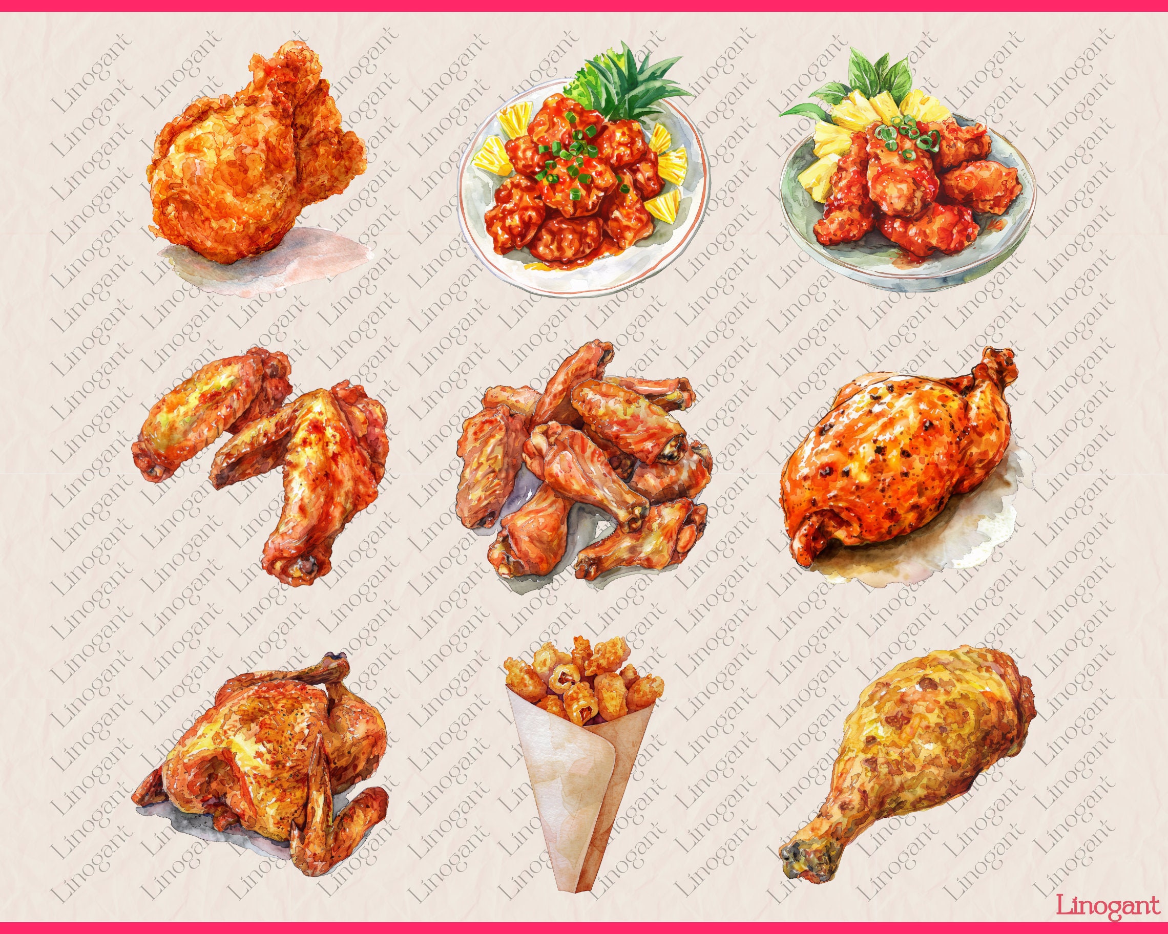 Watercolor Fried Chicken Clipart Bundle, Fast Food Clip Art Set, Bakery ...