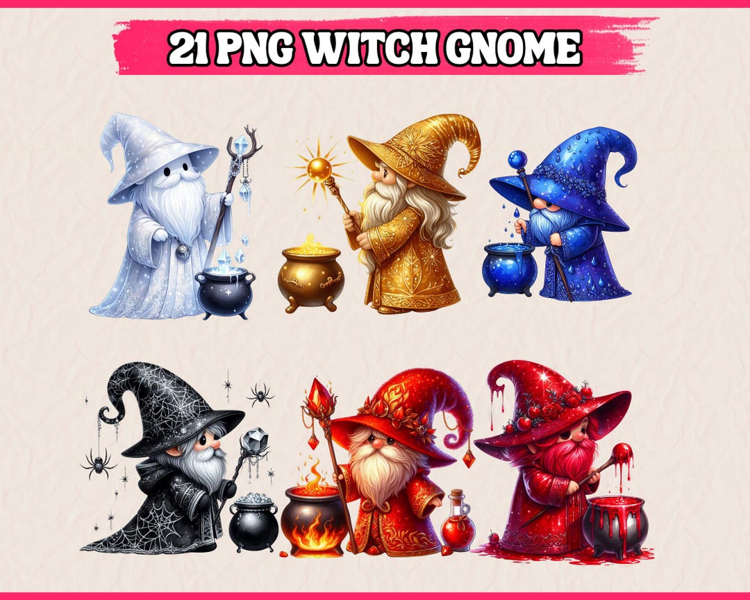 21 PNG Witch Gnomes With Cauldron Clipart, Cute Halloween Gnomes, Gnome ...