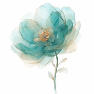 Exquisite Gold Edged Aqua Flower Clip Art 10 High Res Watercolor Jpgs ...