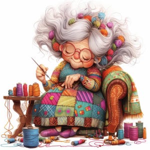 Old Crafter Lady Clip Art 10 High Res Watercolor Jpgs for Junk Journals ...