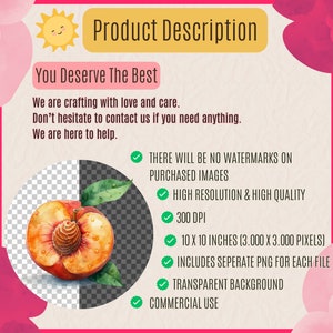 Watercolor Peach Clipart Bundle, Fruits Clip Art Set, Peach Cheese Cake ...