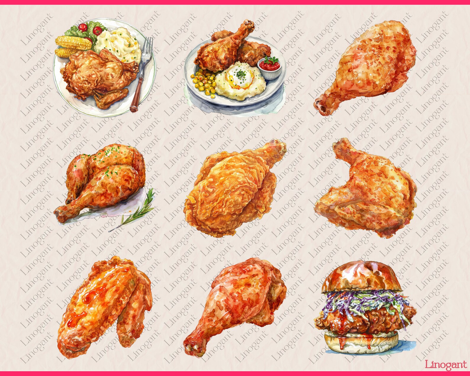 Watercolor Fried Chicken Clipart Bundle, Fast Food Clip Art Set, Bakery ...
