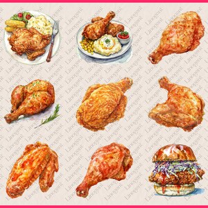 Watercolor Fried Chicken Clipart Bundle, Fast Food Clip Art Set, Bakery ...