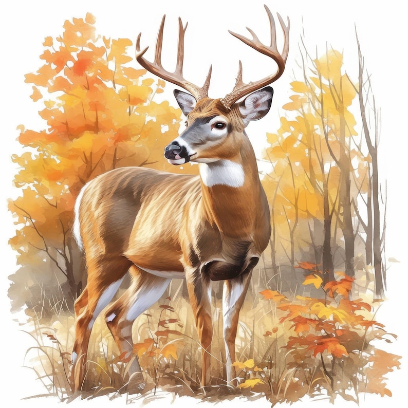 11 White Tailed Deer Clipart Bundle, Majestic Wildlife Illustration ...