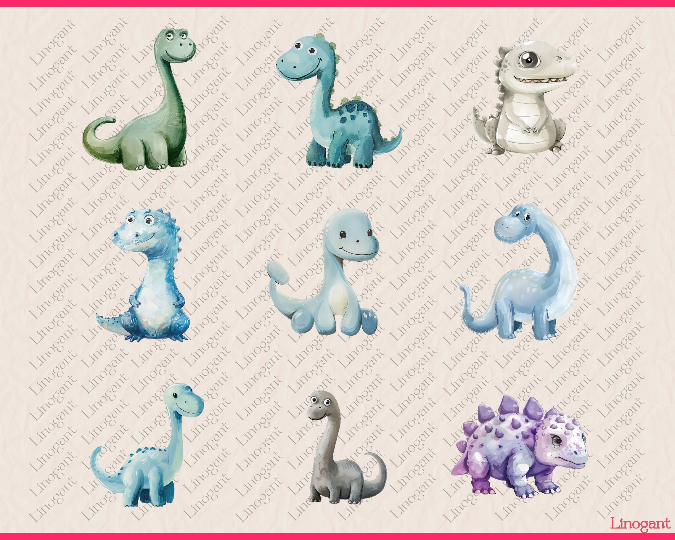 Watercolor Cute Dinosaur Clipart Bundle, Dino Nursery Decor Clip Art ...