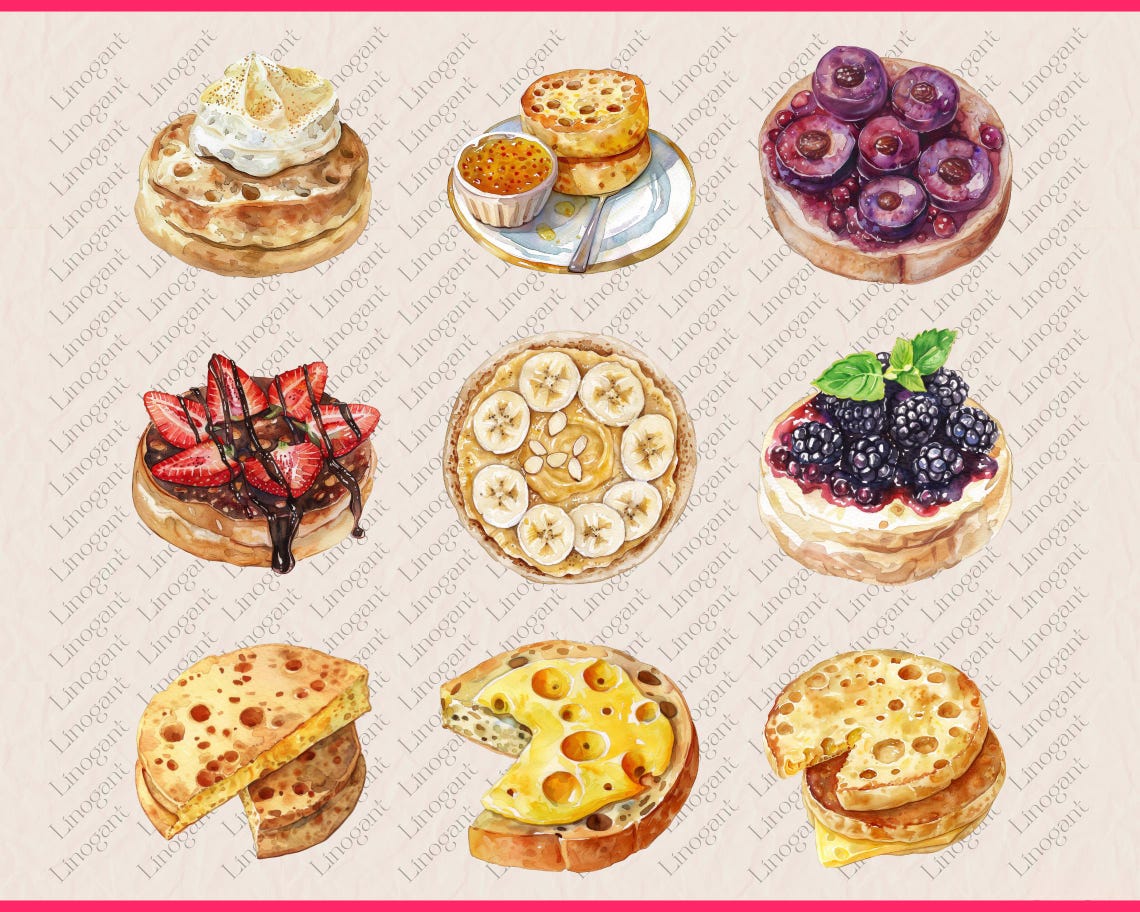 46 Crumpet Clipart | British Food Illustrations | Printable Watercolor ...
