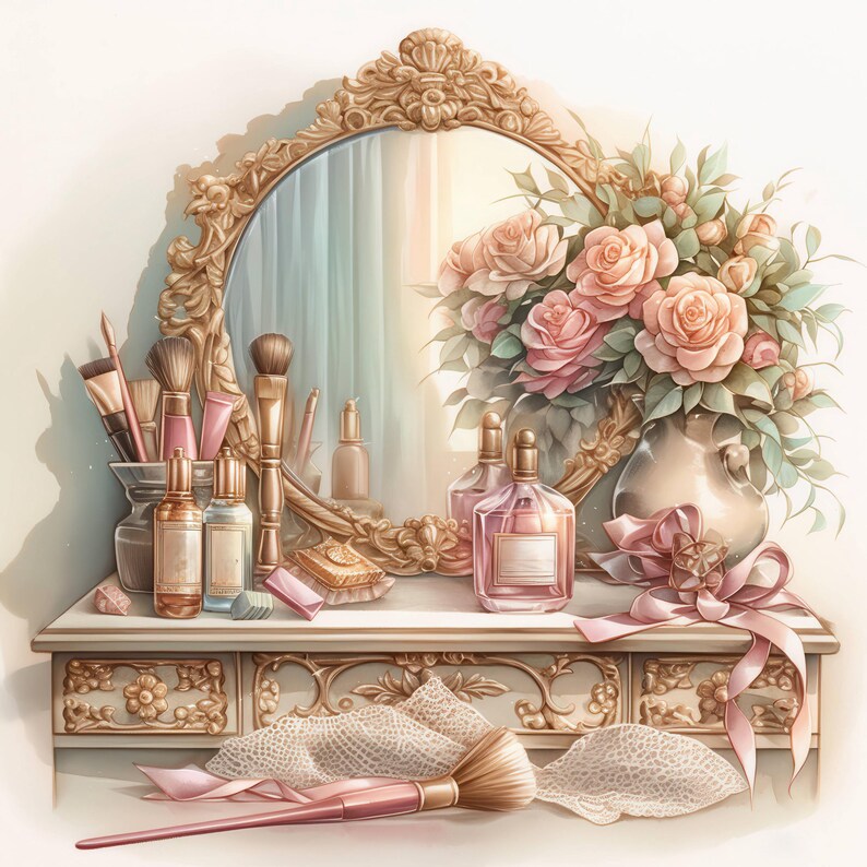 10 Vintage Vanity Set Clipart Bundle, Beauty Illustration, Printable ...