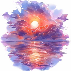 10 Magic Sunset Clouds Clipart Bundle, Dreamy Sky Scene Illustration ...