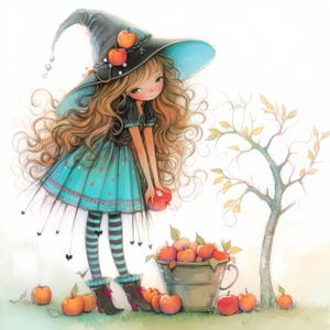 Whimsical Apple Girl Clip Art 10 High Res Watercolor Jpgs Junk ...
