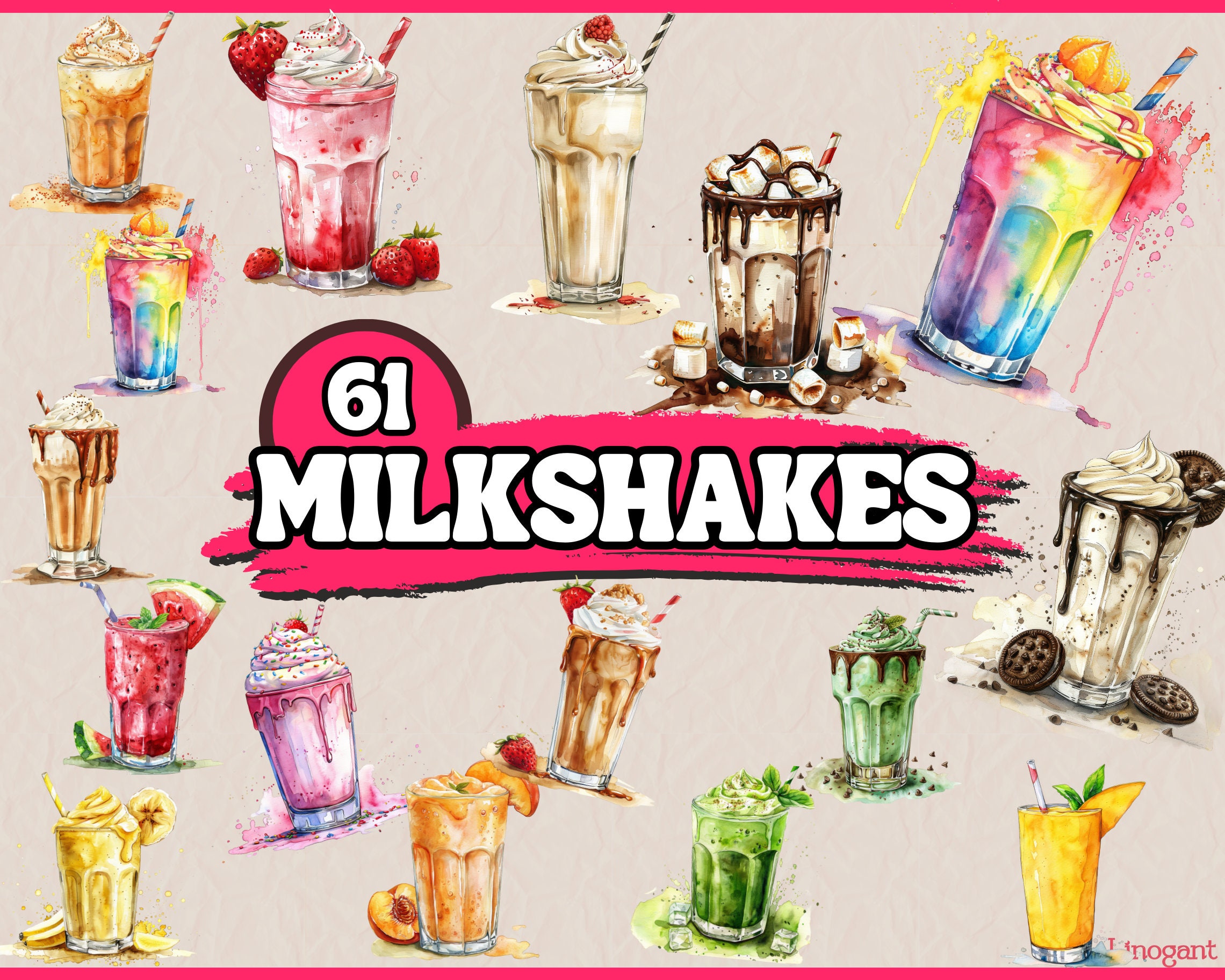 Watercolor Milkshakes Clipart Bundle, Summer Drink Clip Art Set ...