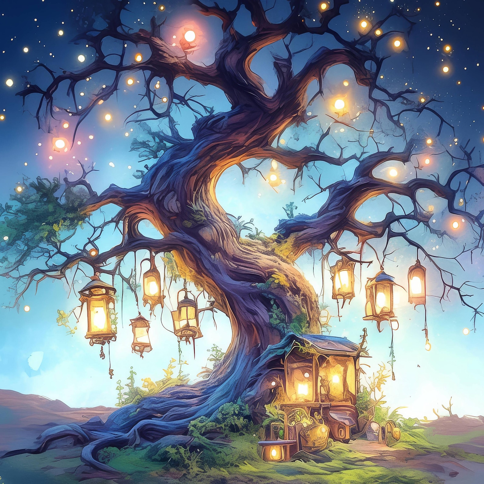 21 Fairy Tale Tree With Lanterns Clipart, Commercial Use, Whimsical ...