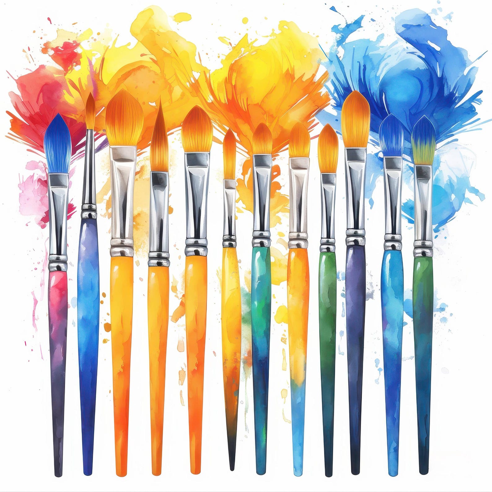 18 Paint Brushes Clipart Bundle, Artistic Watercolor Tools Illustration ...
