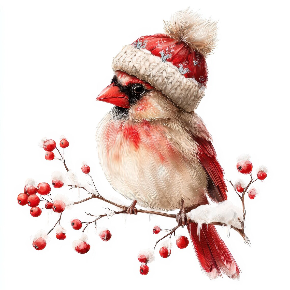 12 Festive Cardinal Clipart Bundle, Red Winter Bird Illustration ...