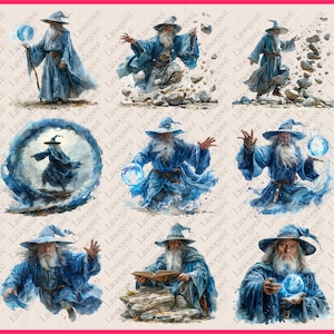 Watercolor Wizard Clipart Bundle, Elemental Magicians Clip Art Set ...