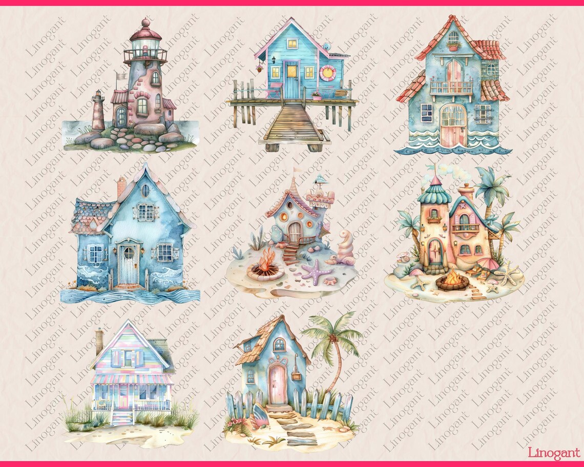 35 PNG Beach House Clipart, Whimsical Beach House, Fantasy Summer ...