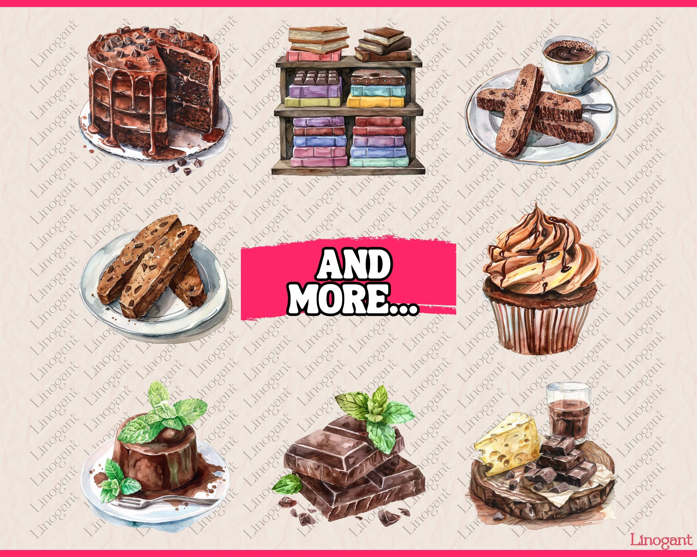 Watercolor Chocolate Clipart Bundle, Choco Clip Art Set, Box, Ice Cream ...