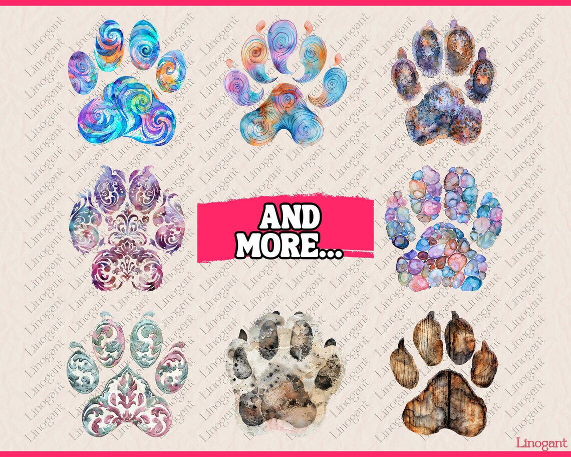 Watercolor Paw Print Clipart Bundle, Animal Footprint Clip Art Set ...