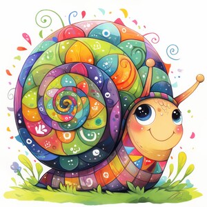 Cartoon Colorful Snail Clip Art 12 High Res Watercolor Jpgs for Junk ...