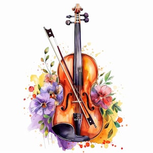 Whimsical Fiddle Clip Art 10 High Res Watercolor Jpgs Junk Journaling ...
