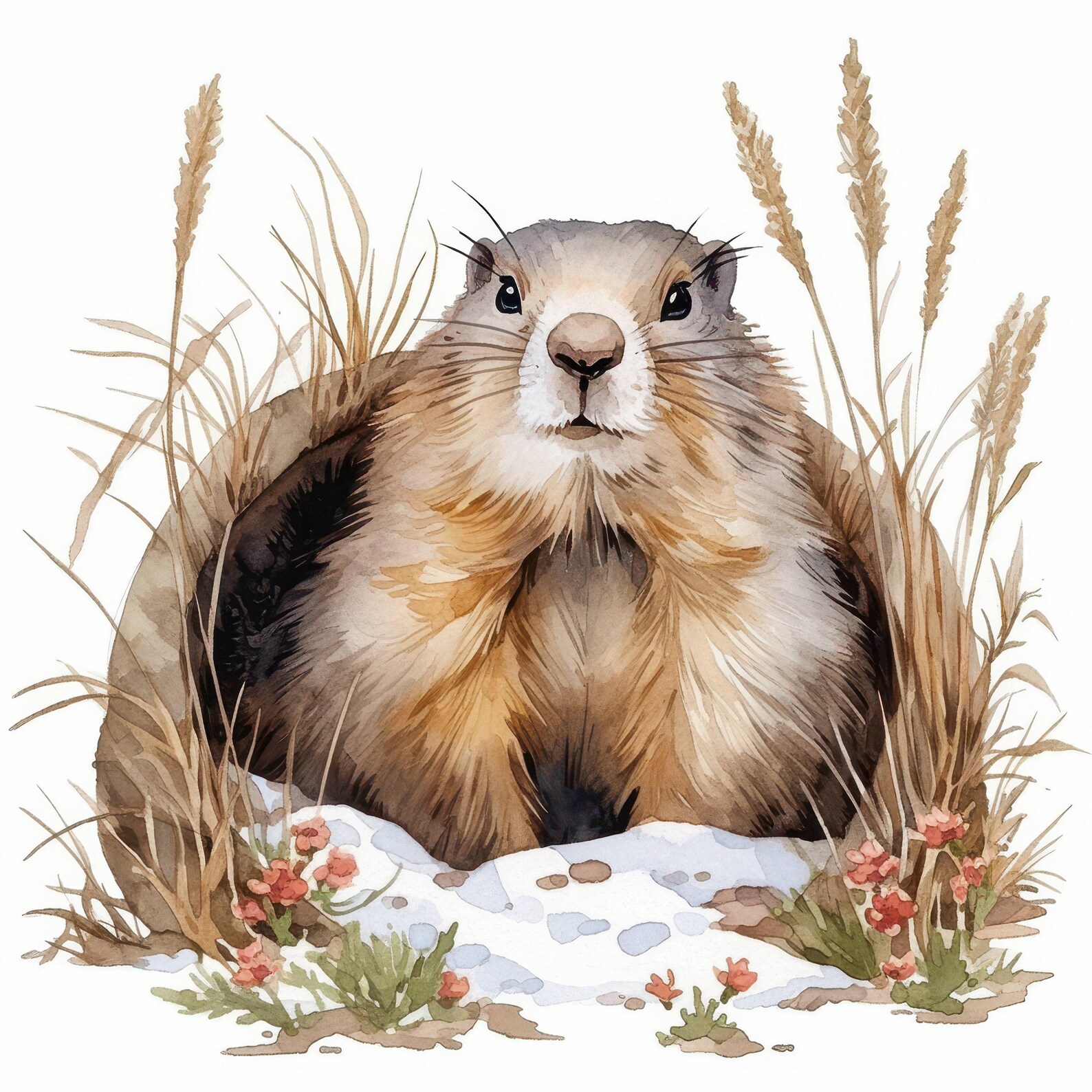 10 Festive Groundhog Clipart, Cute Woodland Animals Illustration ...