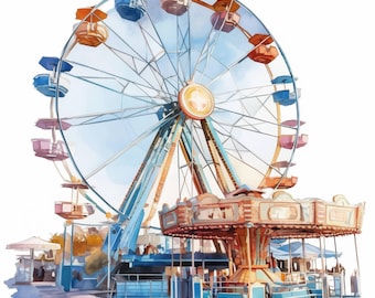 10 Ferris Wheel Clipart Bundle, Theme Park Images Illustrations ...