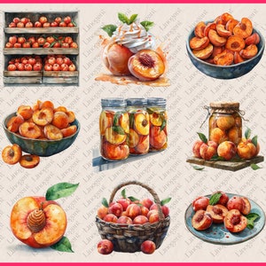Watercolor Peach Clipart Bundle, Fruits Clip Art Set, Peach Cheese Cake ...