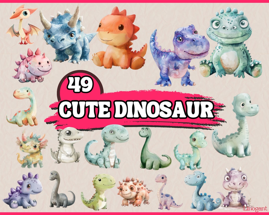 Watercolor Cute Dinosaur Clipart Bundle, Dino Nursery Decor Clip Art ...