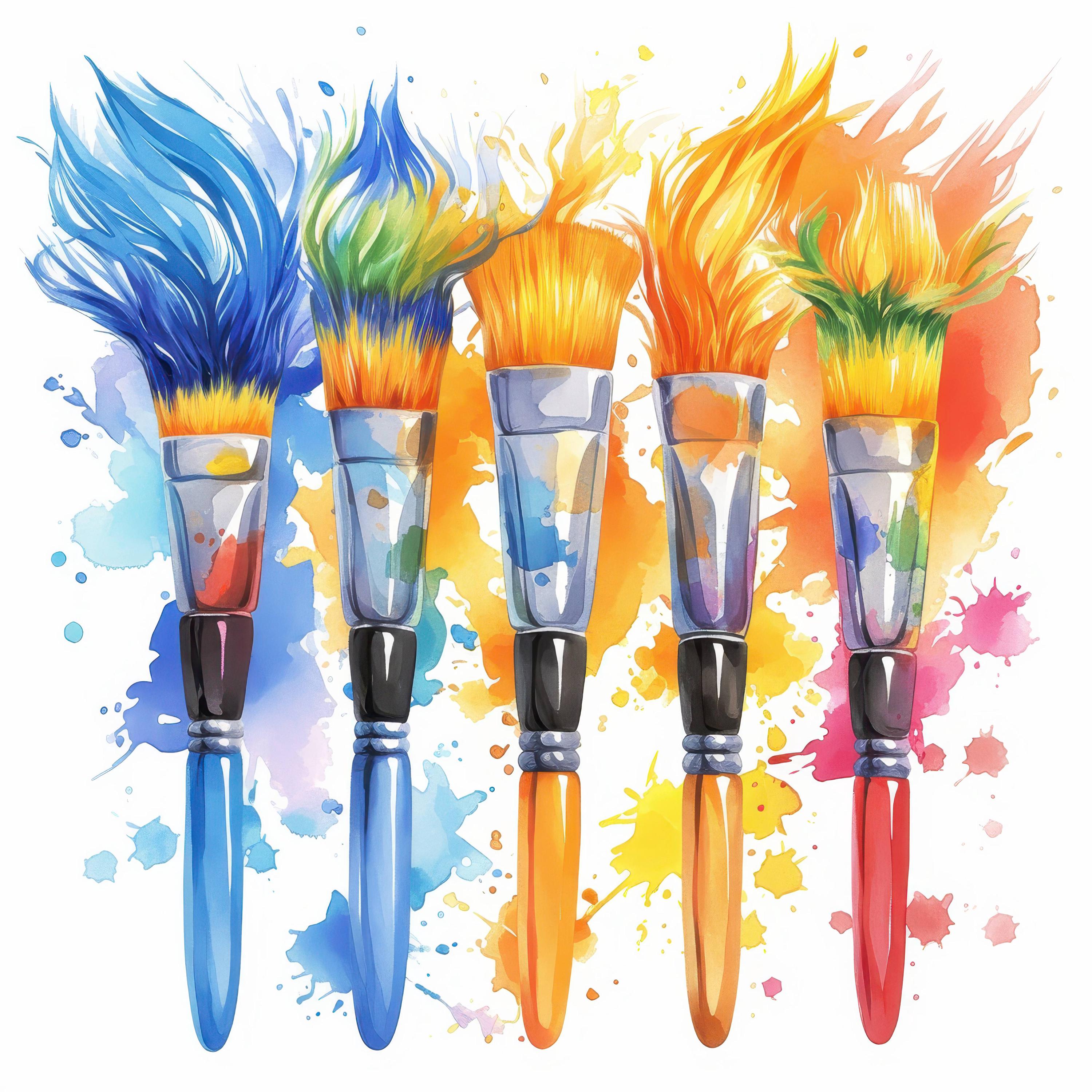 18 Paint Brushes Clipart Bundle, Artistic Watercolor Tools Illustration ...