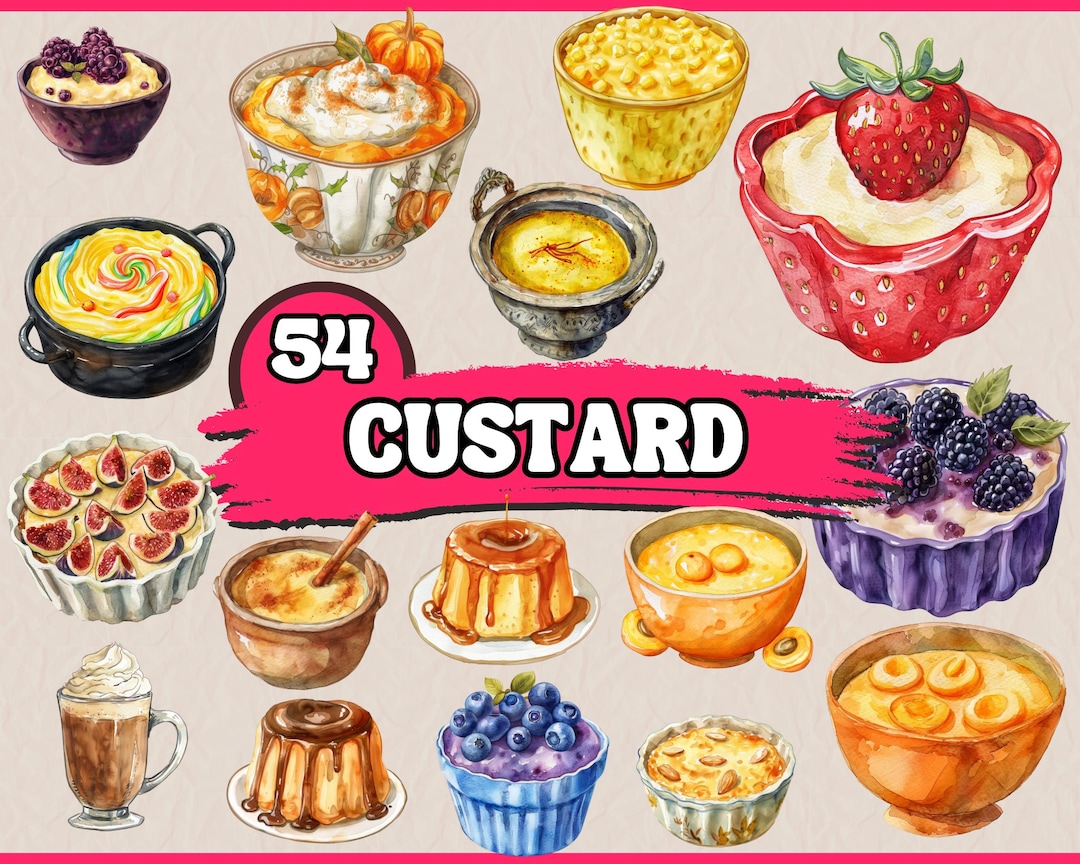 54 Custard Clipart | Sweet Illustrations | Printable Watercolor Food ...