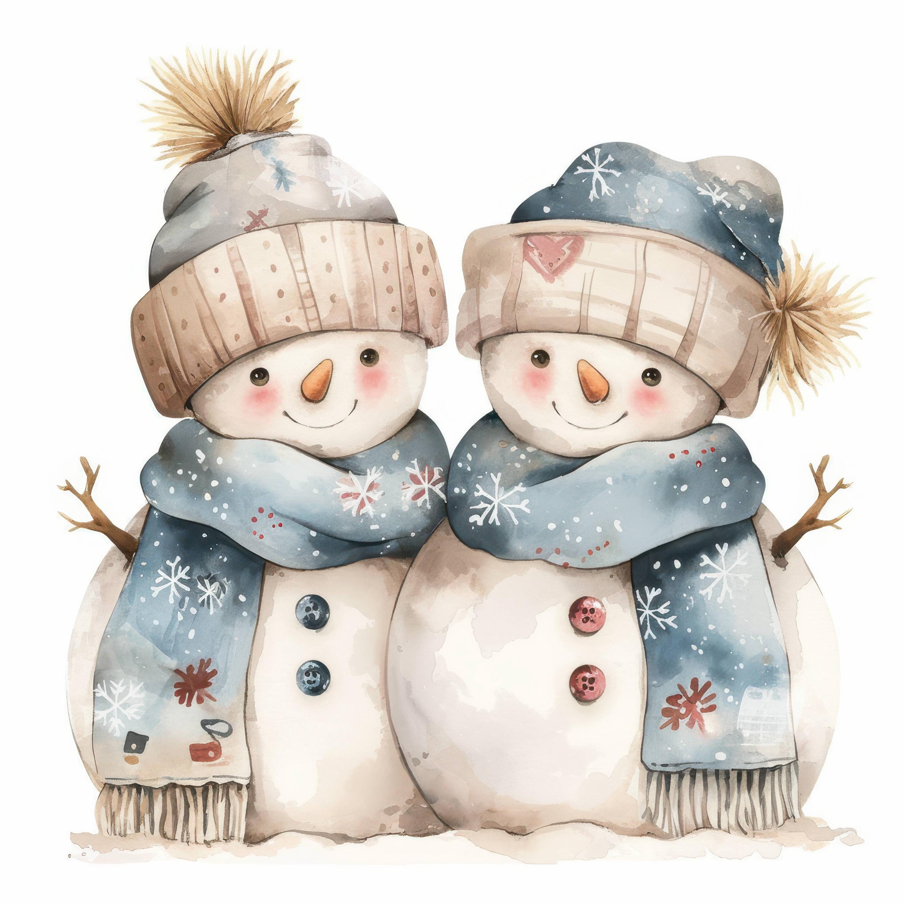 12 Winter Snowman Couple Clipart Bundle, Snowman Illustration ...