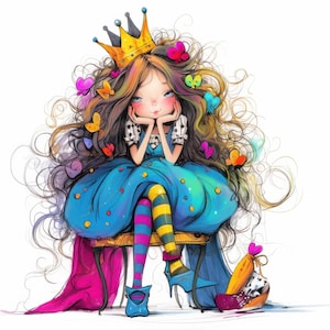 Quirky Queen Girl Clip Art 10 High Res Watercolor Jpgs for Junk ...