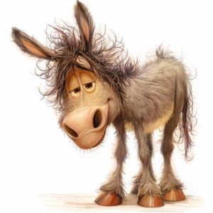 Cute Scruffy Donkey Clip Art 10 High Res Watercolor Jpgs Junk ...