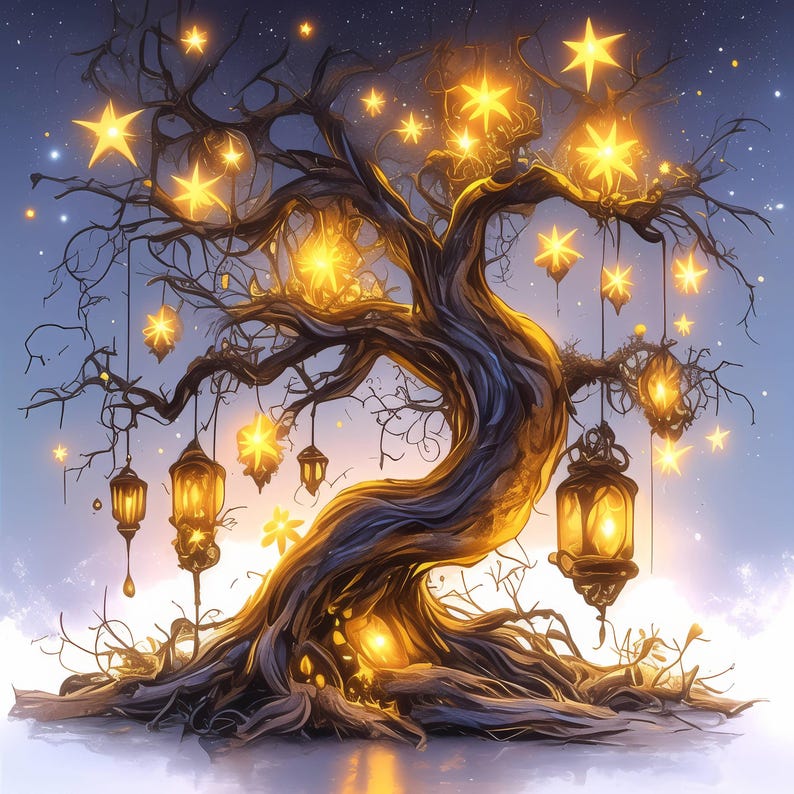 21 Whimsical Lantern Tree Clipart, Commercial Use, Firefly Fantasy ...