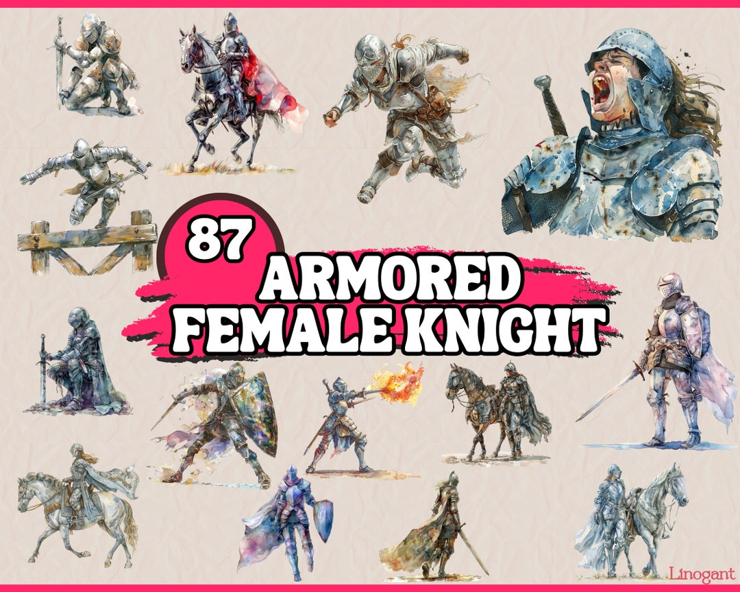 Watercolor Armored Female Knight Clipart Bundle, Fantasy Warrior Clip ...