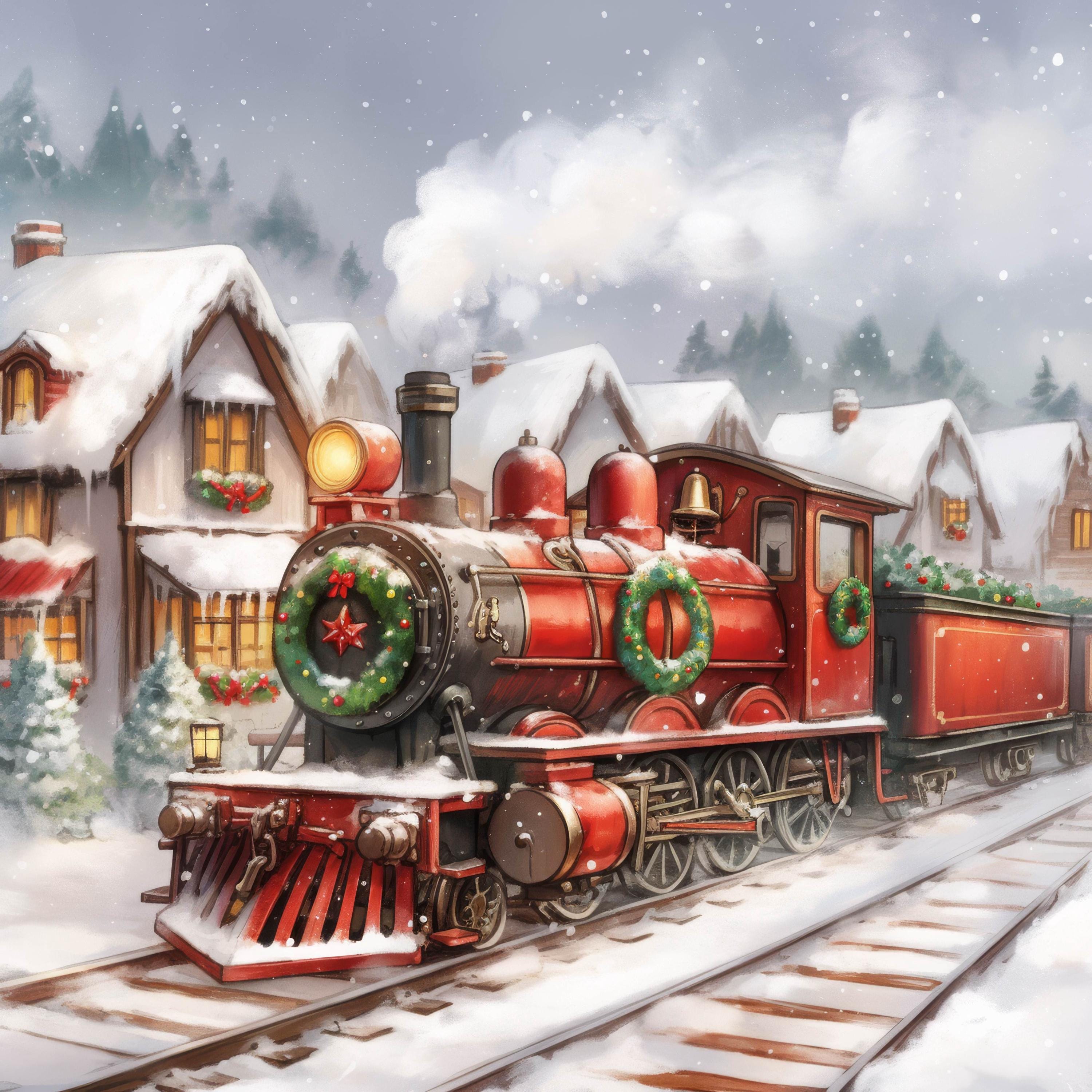 Christmas Train Clip Art 10 High Res Watercolor Jpgs for Junk Journals ...