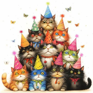 Whimsical Party Cats Clip Art 10 High Res Watercolor Jpgs Junk ...