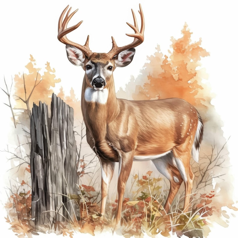 11 White Tailed Deer Clipart Bundle, Majestic Wildlife Illustration ...