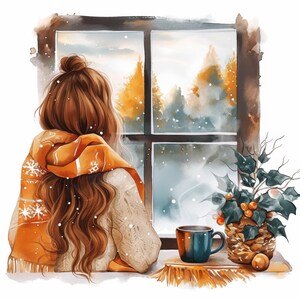 10 Winter Window Scene Clipart Bundle, Snowy Window View Illustration ...