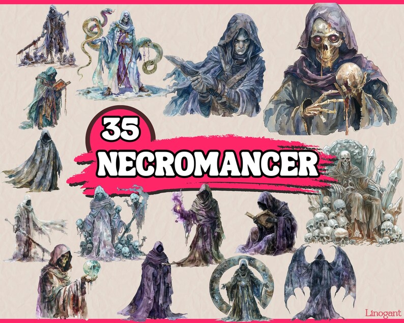 35 PNG Necromancer Clipart Watercolor Fantasy, Skeleton Summoner Design ...