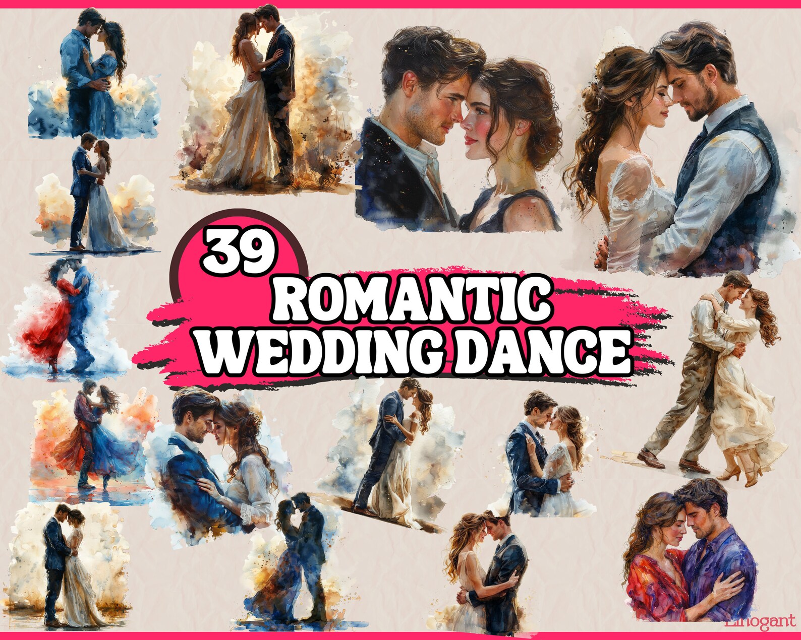 Watercolor Romantic Wedding Dance Clipart Bundle, Couple Romance Clip ...