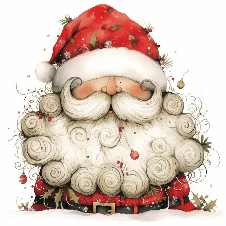 Whimsical Scruffy Santa Clip Art 10 High Res Watercolor Jpgs Junk ...