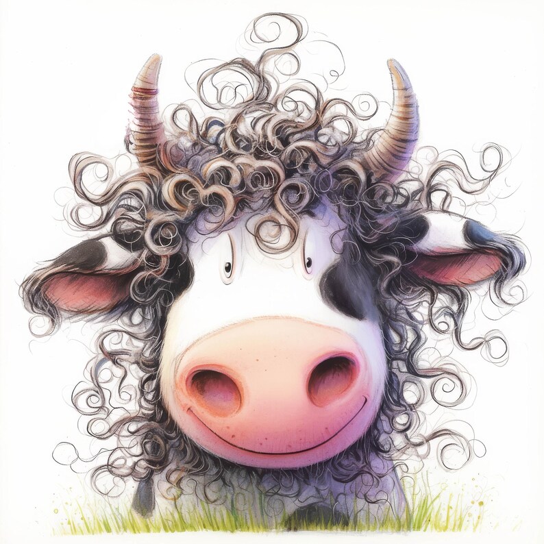 12 Quirky Cow Clipart Bundle in Watercolor Style, Unique Illustration ...