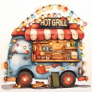 Adorable Hot Dog Cart Clip Art 13 High Res Watercolor Jpgs for Junk ...