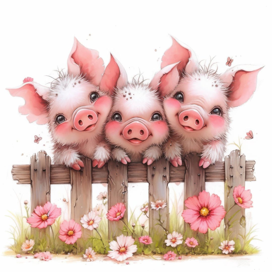 Cute Little Pigs Clip Art 10 High Res Watercolor Jpgs for Junk Journals ...