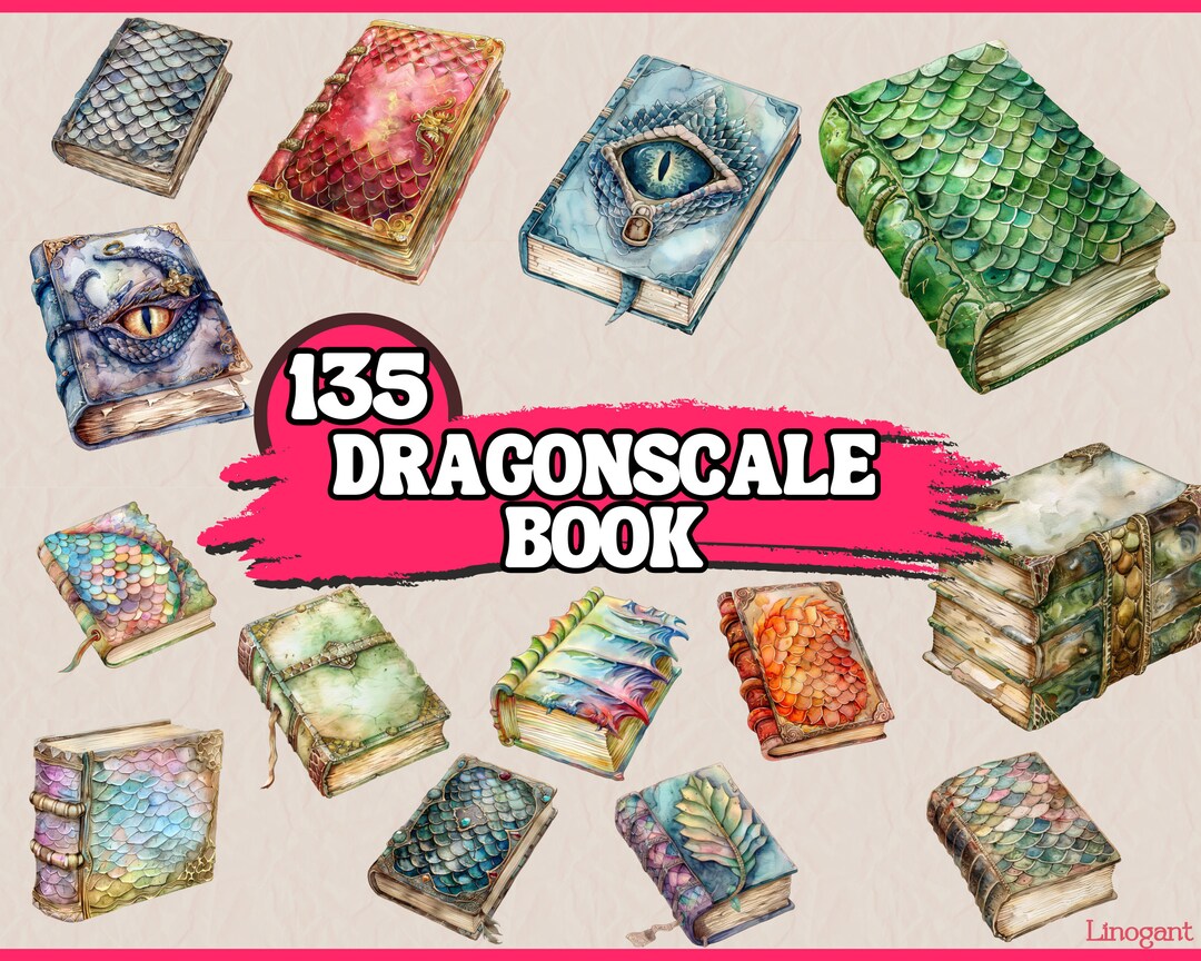 Watercolor Dragonscale Book Clipart Bundle, Grimoire Clip Art Set ...