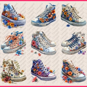 Watercolor Floral Sneakers Clipart Bundle, Flower Shoes Clip Art Set ...