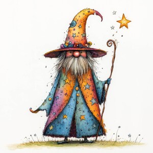 Quirky Starry Wizard Clip Art 14 High Res Watercolor Jpgs for Junk ...